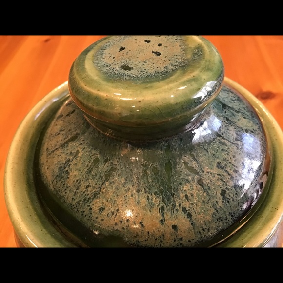 Accents | Pottery Lidded Canister Green Blue Drip Glaze | Poshmark